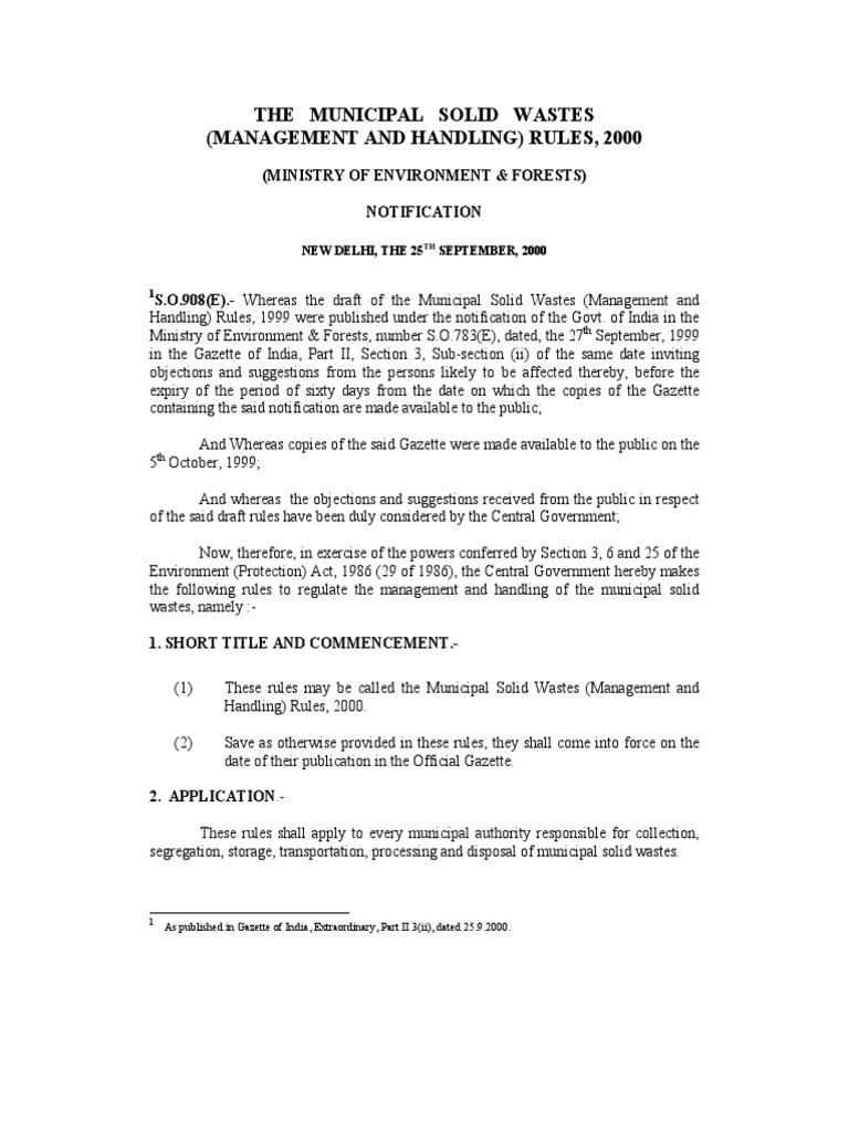 SWM Rules 2000 - Moef - 1st | PDF | Waste Management | Landfill