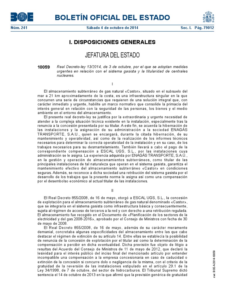 Boe A 2014 10059 PDF | PDF | La energía nuclear | Planta de energía nuclear