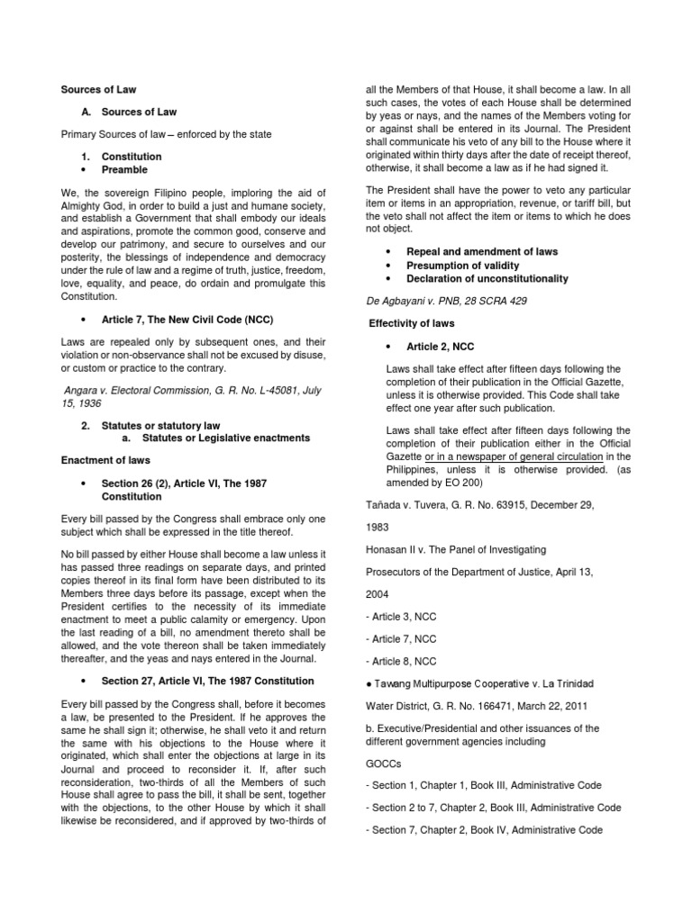 Sources of Law | PDF | Bill (Law) | Veto