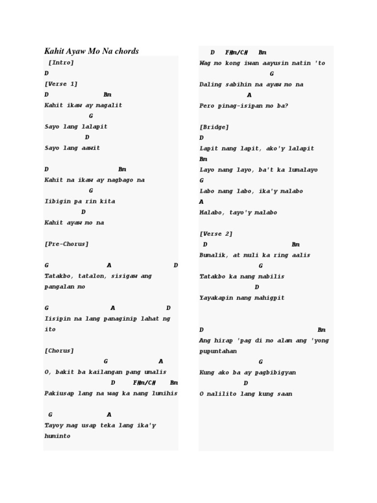 Kahit Ayaw Mo Na Chords | PDF