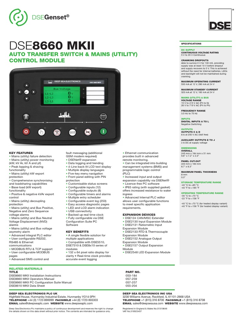 Dse 8660 | PDF | Mains Electricity | Programmable Logic Controller