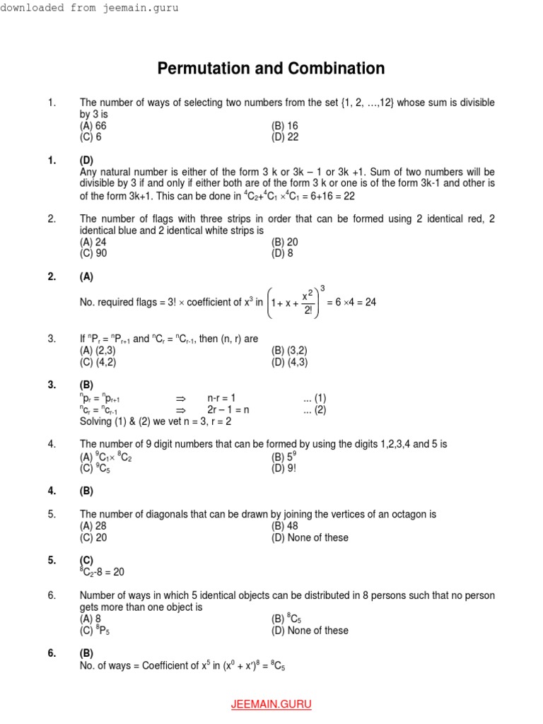 Permutations And Combinations Pdf Factorization Mathematical Notation