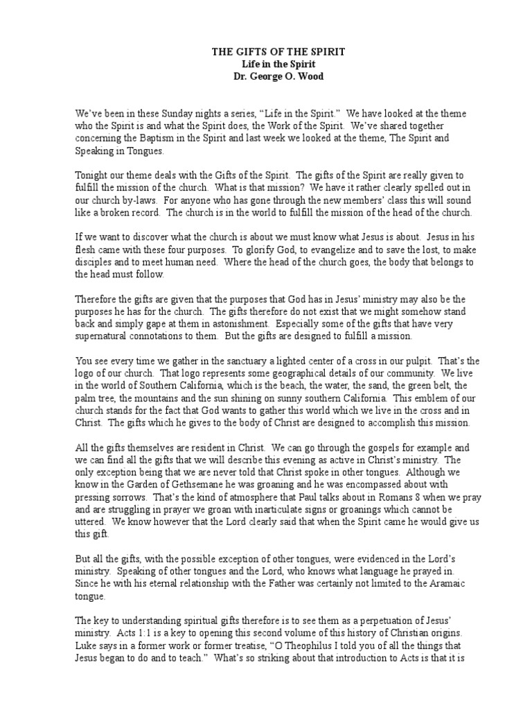 The Gifts of The Spirit | PDF | Spiritual Gift | Faith Healing