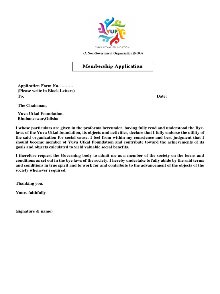 Membership Application For Membership Application Form: (A Non ...