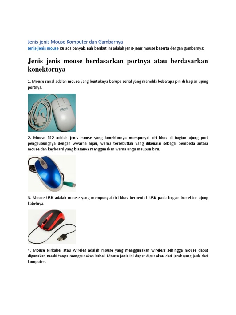 Jenis-Jenis Mouse Komputer dan Fungsinya | PDF
