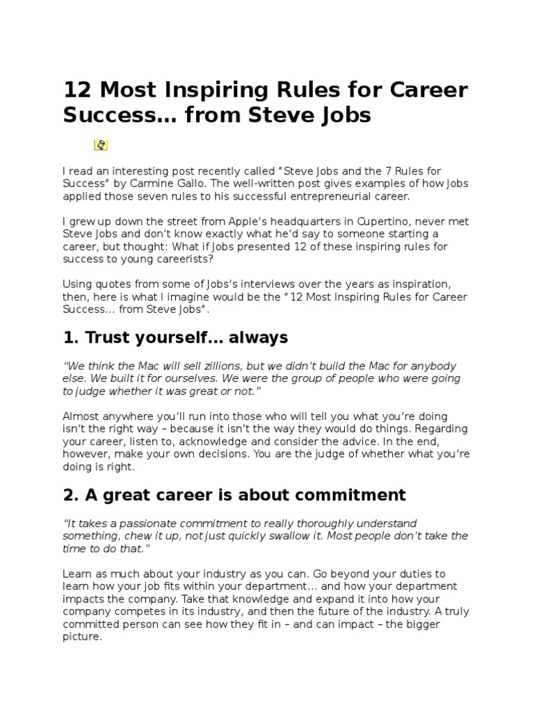 12 Inspiring Career Success Rules from Jobs | PDF | Steve Jobs | Business