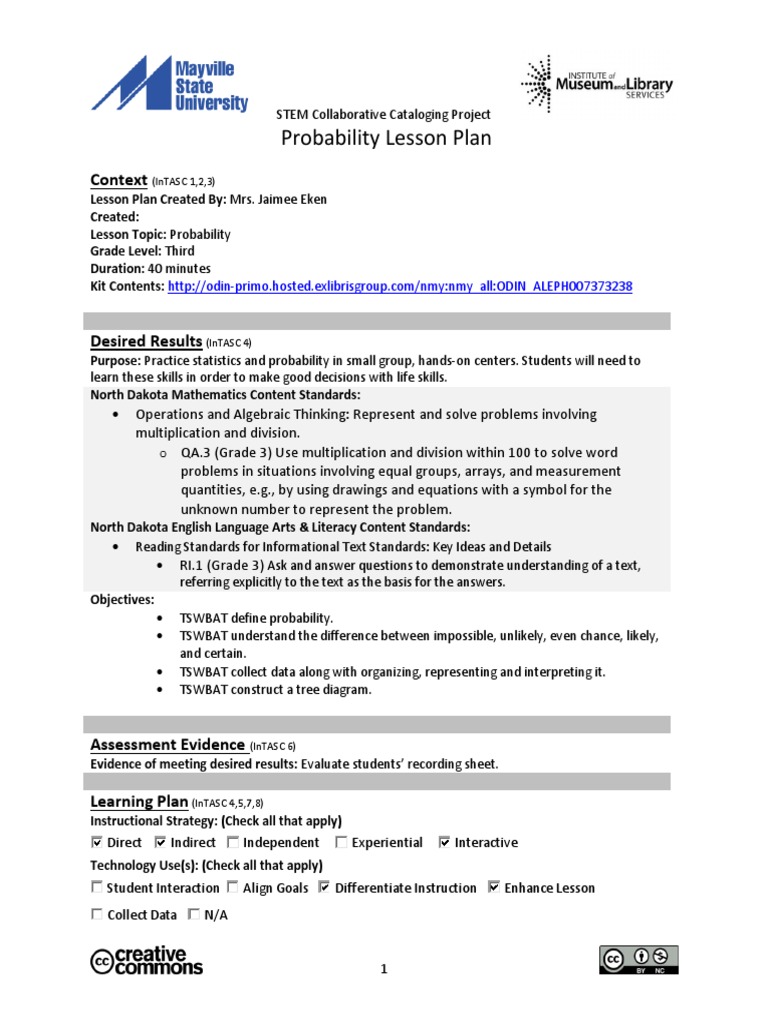 Probability Lesson Plan: Context | PDF | Differentiated Instruction ...