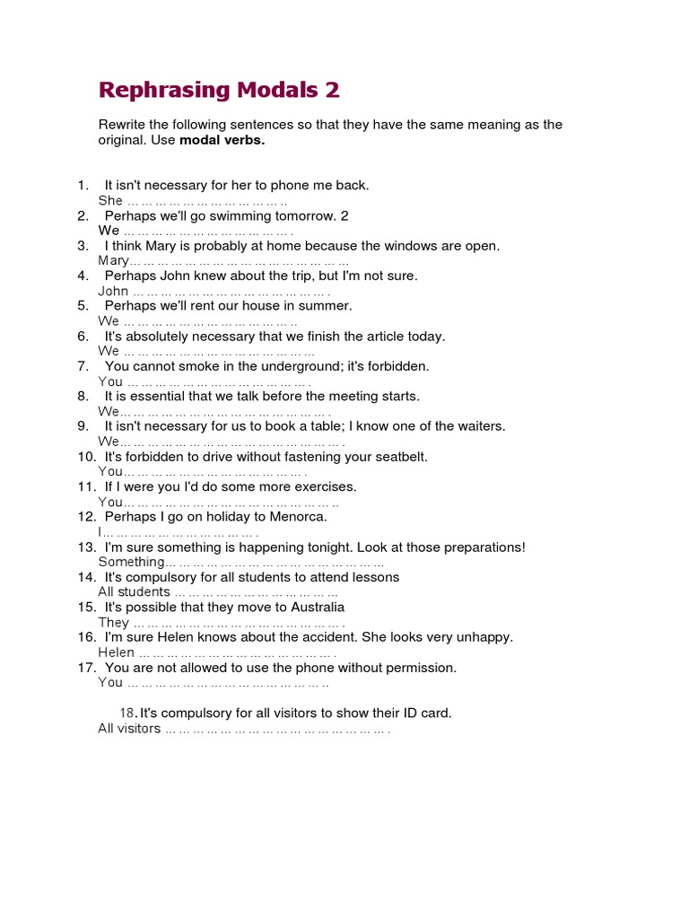 Rephrasing On Modals - With Key | PDF