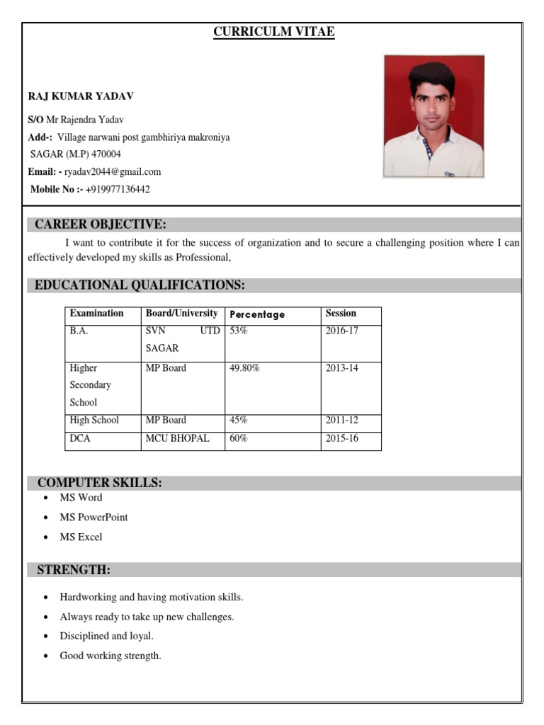 Raj Kumar Yadav Curriculum Vitae | PDF