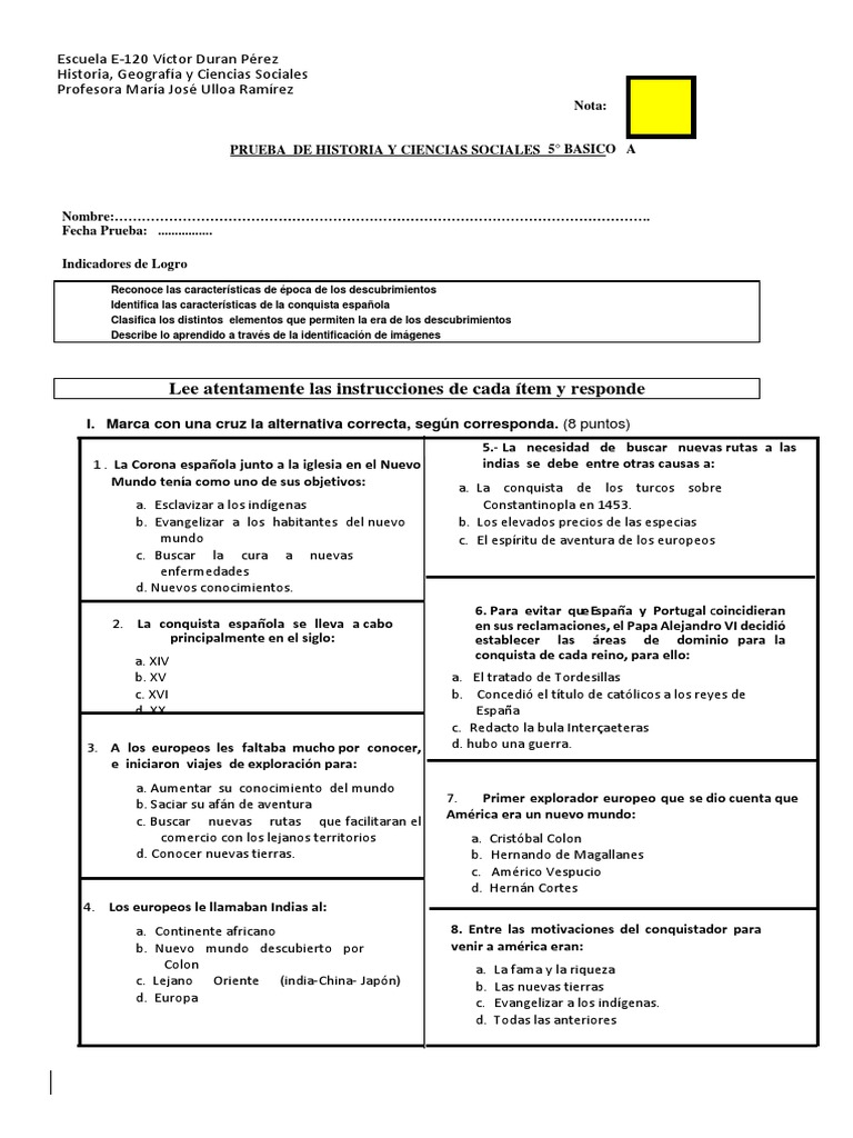 Prueba Final | PDF | Imperio español | Cristobal colon