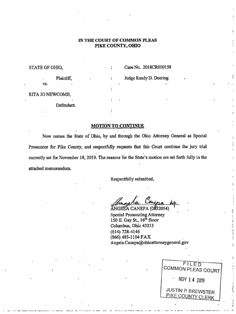 Motion To Continue (Rita Jo Newcomb) | PDF