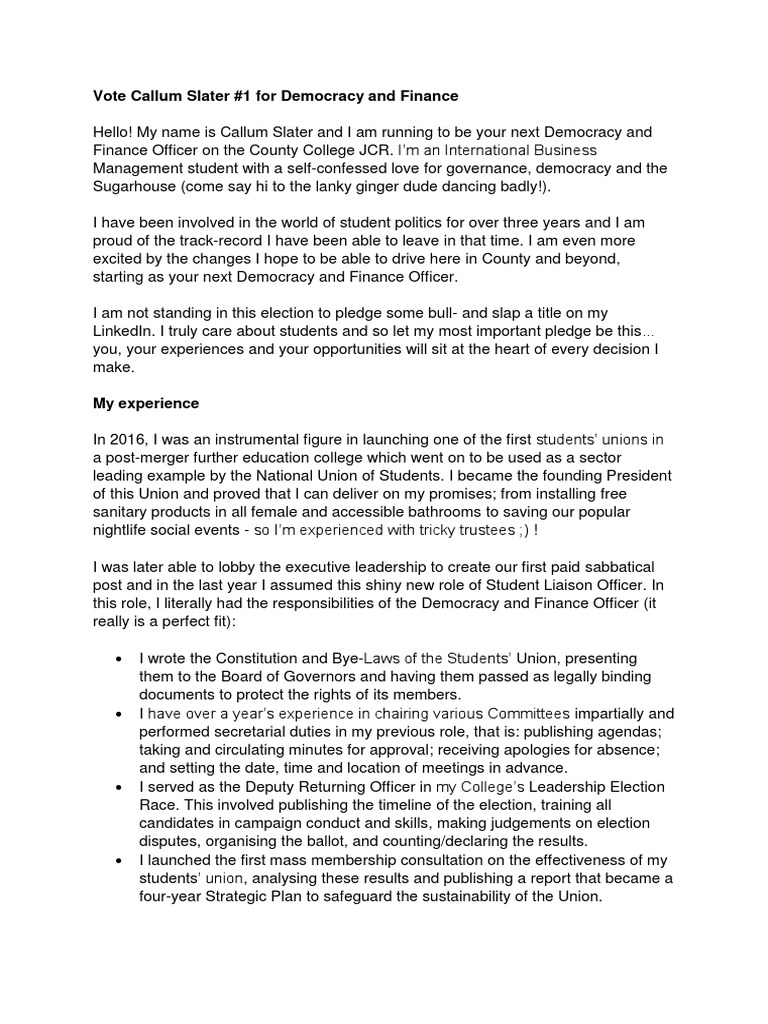 Callum Slater For Democracy and Finance | PDF | Democracy | Political ...