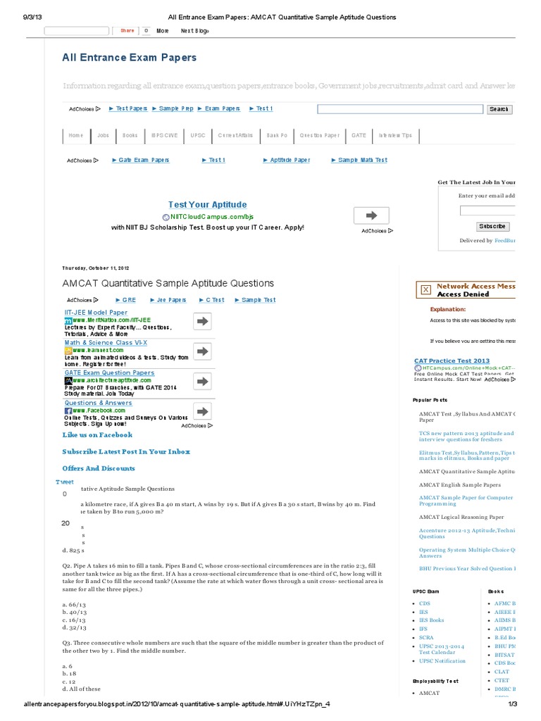Quantitative Sample Aptitude Questions | PDF | Tests | Student ...