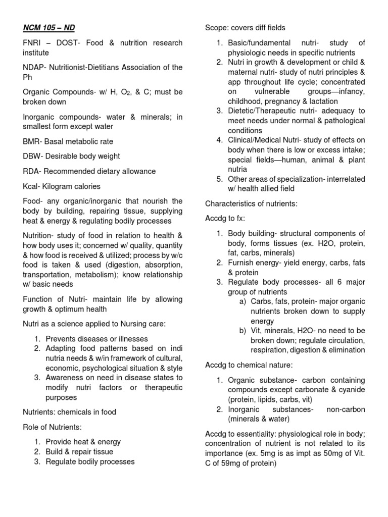 NCM 105 - ND | PDF | Nutrients | Carbohydrates