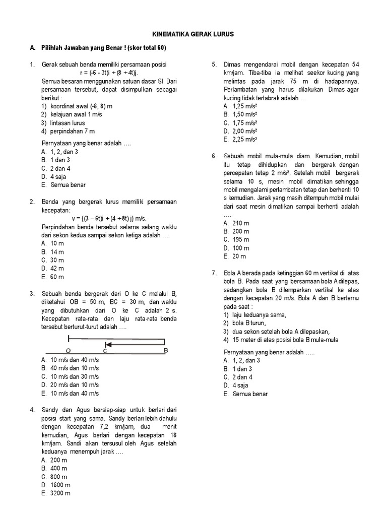 Soal dan Pembahasan Kinematika Gerak Lurus | PDF