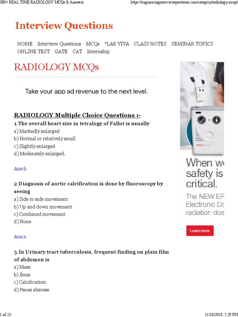 Radiology MCQS | PDF | Ct Scan | Angiography