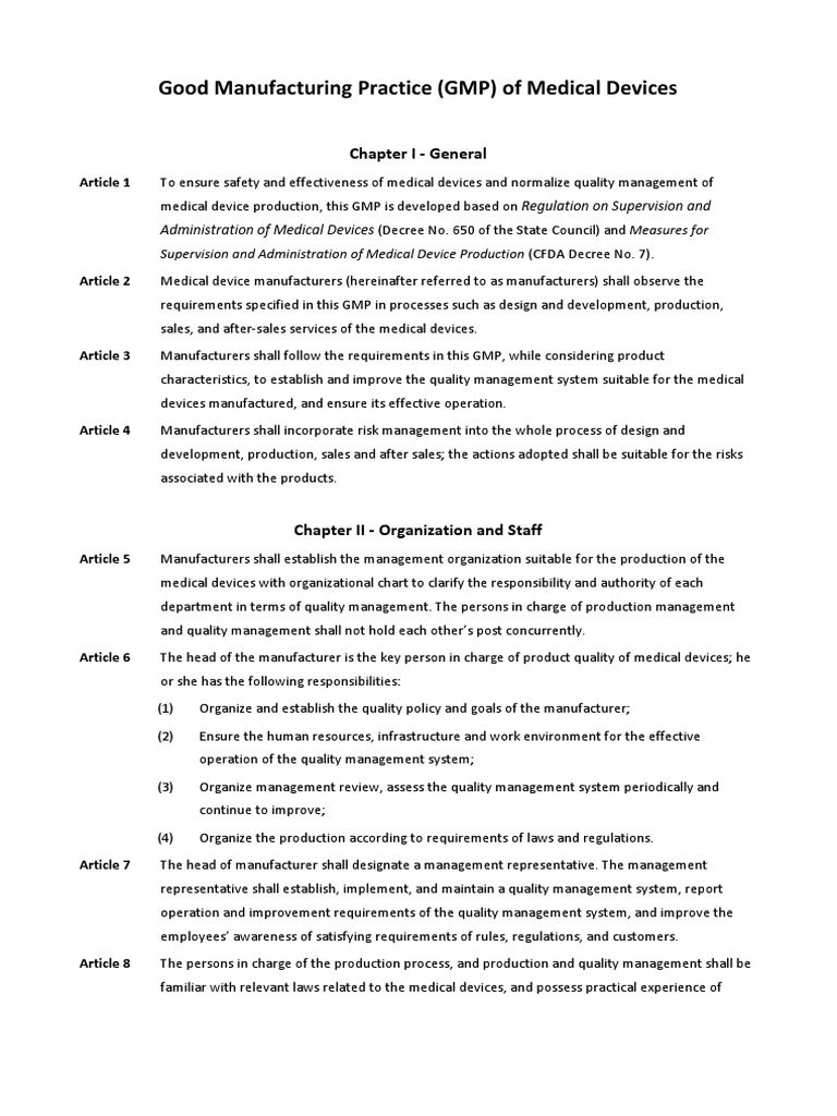 GMP Guidelines for Medical Devices | PDF | Verification And Validation ...