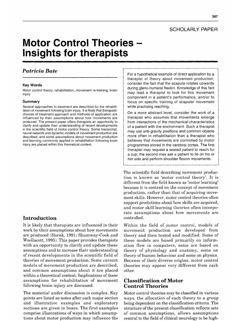 Motor Control Theories for Therapists | PDF | Motor Control | Perception