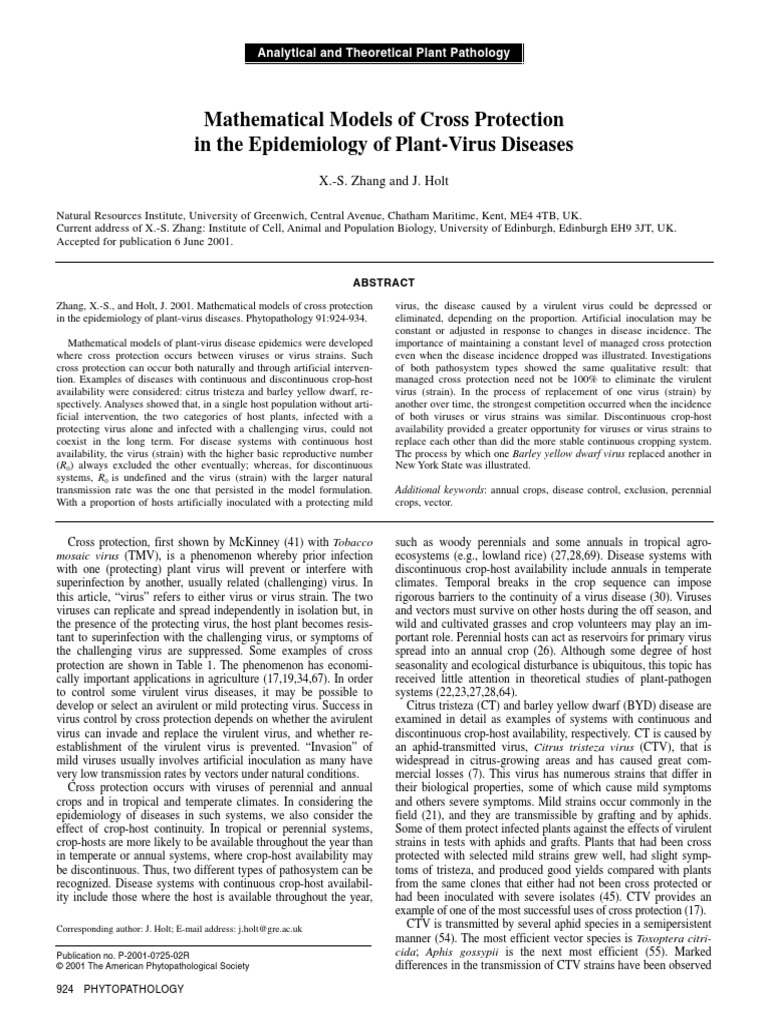 Mathematical Models of Cross Protection in The Epidemiology of Plant ...