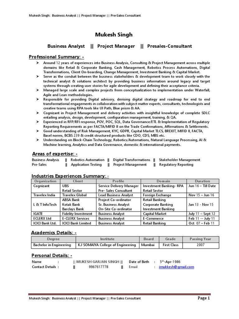 CV Mukesh Singh | PDF | Business Process | Automation
