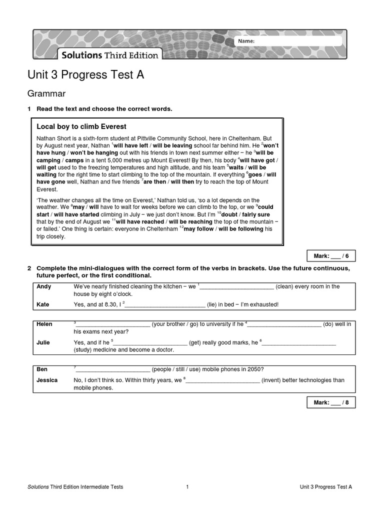 Solutons Pre Test Unit 3 A | PDF | Red | Color