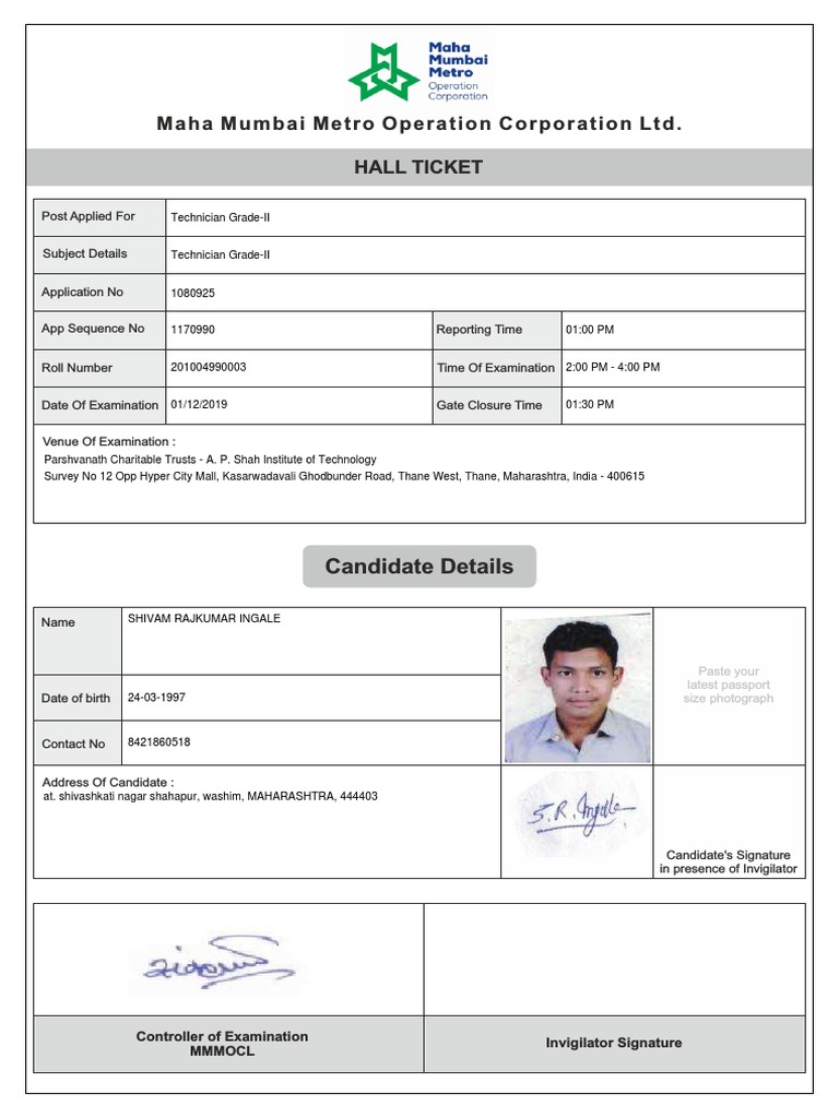 Candidate Hall Ticket | PDF | Identity Document | Government Information