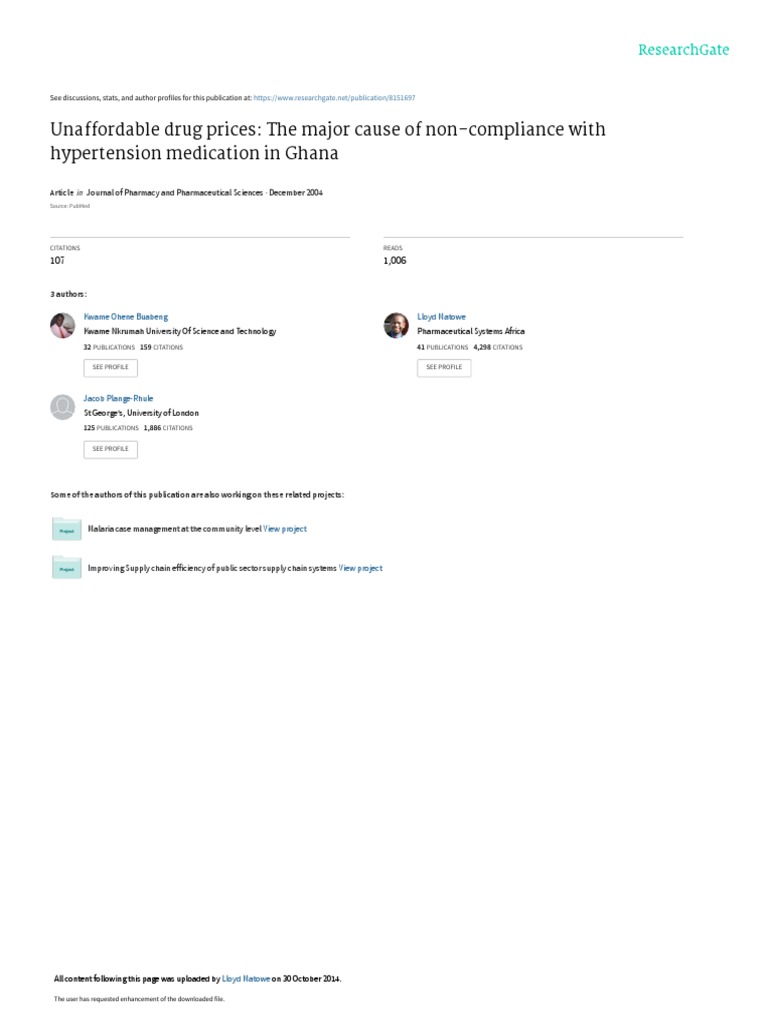 Unaffordable Drug Prices: The Major Cause of Non-Compliance With ...