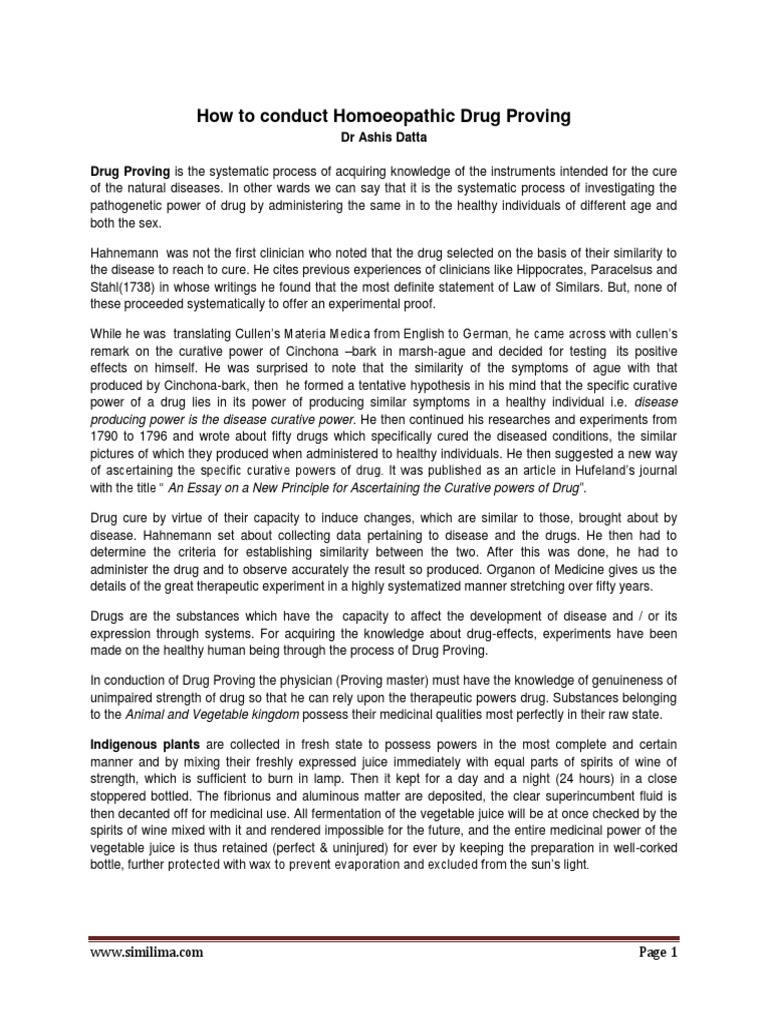 How To Conduct Homoeopathic Drug Proving | PDF | Homeopathy | Physical ...