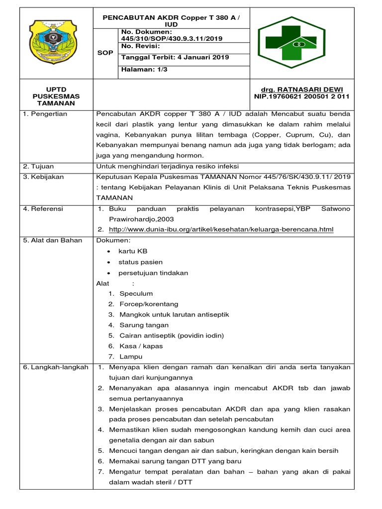 Sop Pencabutan Akdr Copper T 380 A Iud. | PDF