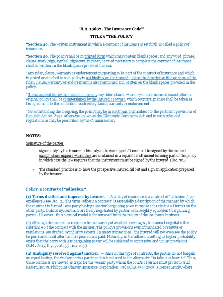 Insurance Code - Title 6 The Policy | PDF | Insurance Policy | Insurance