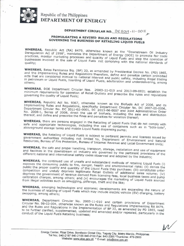 DOE DC 2017-11-0011 Retail Rules Liquid Fuels | PDF
