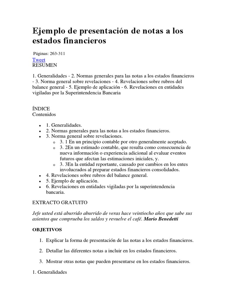 Ejemplo de Presentación de Notas A Los Estados Financieros | PDF ...