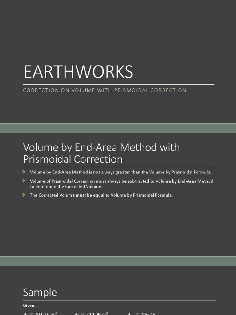 Earthworks: Correction On Volume With Prismoidal Correction | PDF