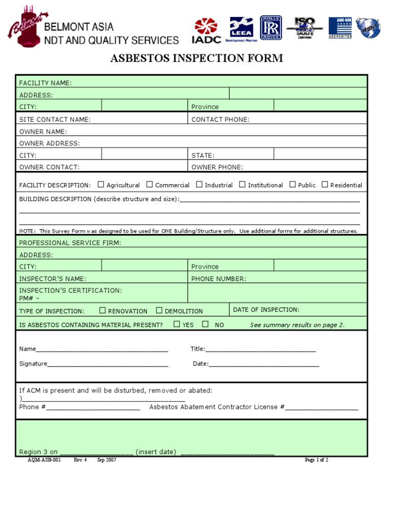 Asbestos Inspection Form A | PDF | Asbestos | Building Engineering