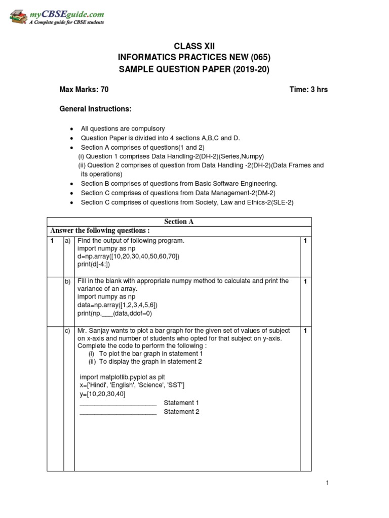2020 12 SP Informatics Practices New | PDF | Data Management | Computing
