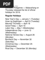 2025 Special Non-Working Holidays Philippines | PDF | Public Holiday ...