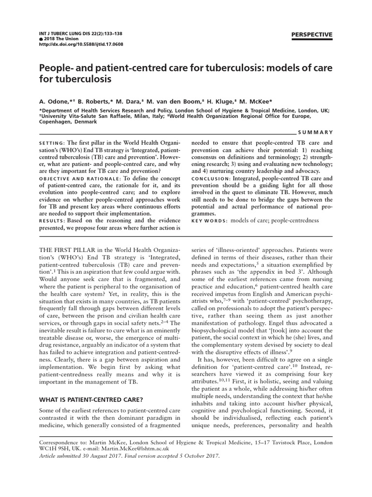 People-And Patient-Centred Care For Tuberculosis: Models of Care For ...