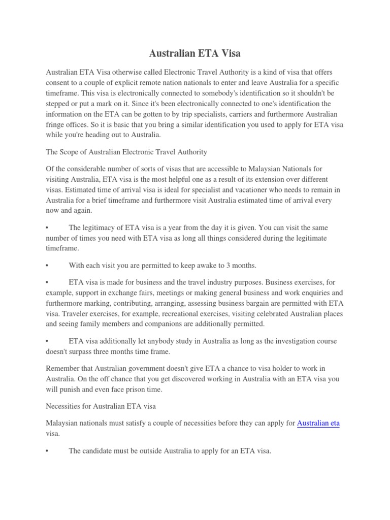 Australia ETA | PDF | Travel Visa | Government Information