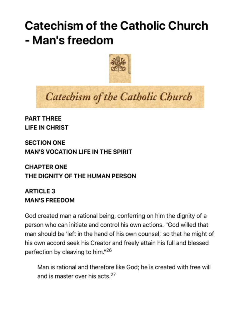Catechism of The Catholic Church - Man's Freedom | PDF | Free Will ...