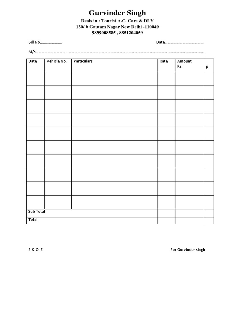 Gurvinder Singh Car Travel Bill Format | PDF