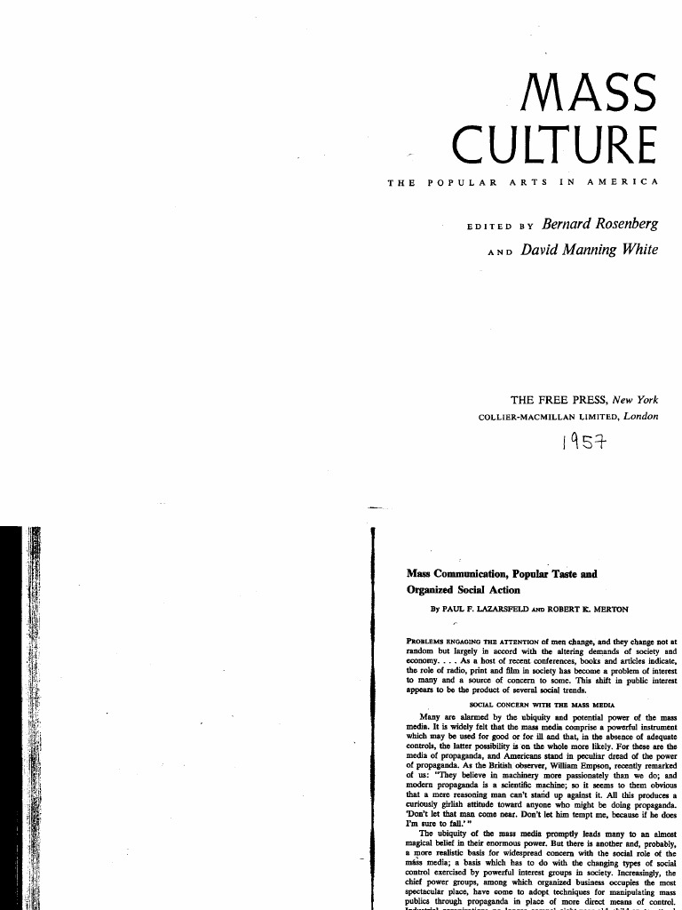 Paul F. Lazarsfeld. Robert K. Merton - Mass Communication, Popular ...
