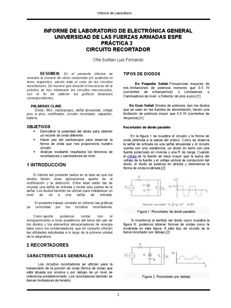 Informe de Laboratorio de Electrónica General Universidad de Las Fuerzas Armadas Espe Práctica 3 ...