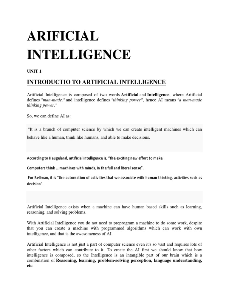 Arificial Intelligence | PDF | Artificial Intelligence | Intelligence (AI) & Semantics