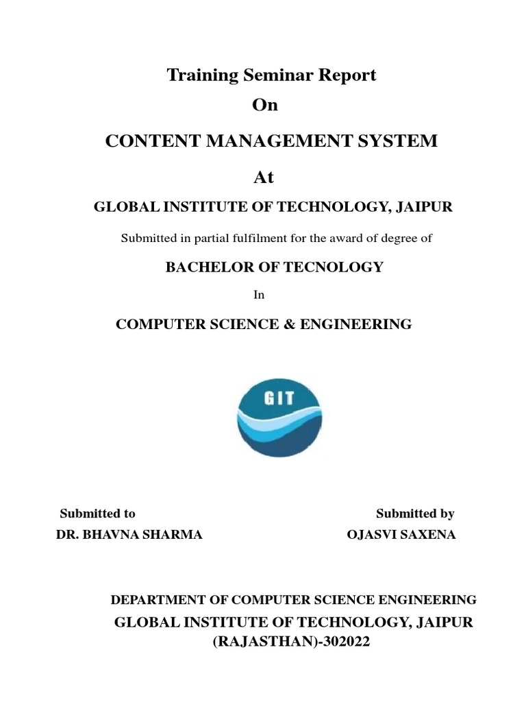 Training Seminar Report On Content Management System At: Global ...
