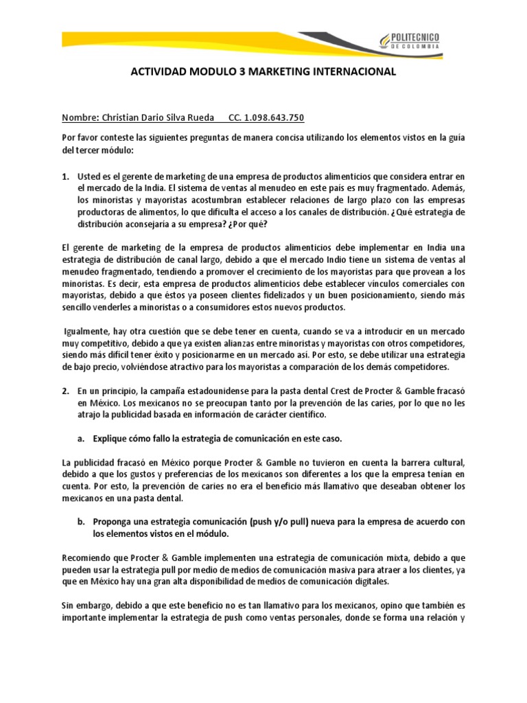 Actividad Modulo 3 | PDF | Al por menor | Marketing