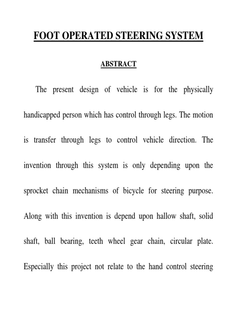 Foot Operated Steering System | PDF | Land Vehicles | Wheeled Vehicles