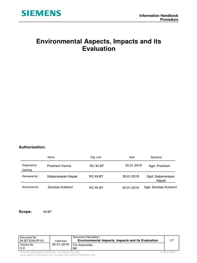 Environmental Aspects, Impacts and Its Evaluation: Authorization | PDF ...