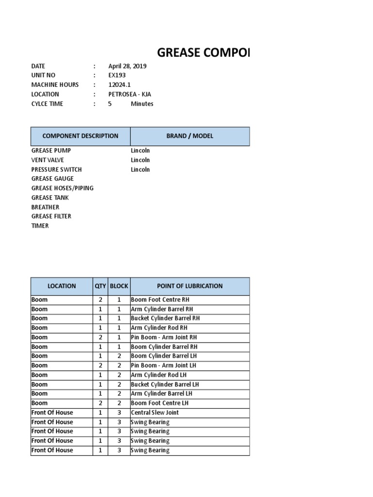 Grease Audit Template Hitachi | PDF | Fuel Injection | Engines