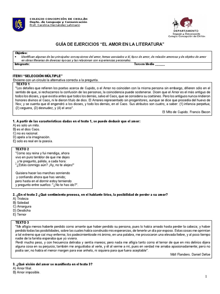 Guía de Ejercicios - Tipos de Amor | PDF | Romeo y Julieta | Amor