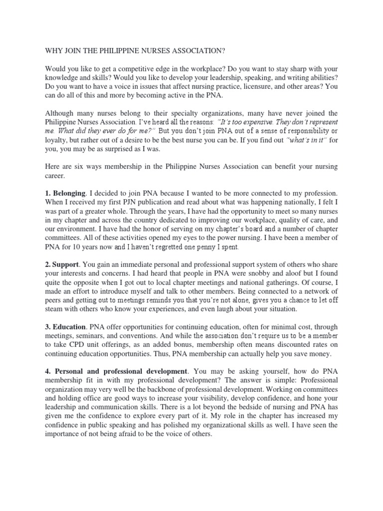 Why Join PNA | PDF | Nursing | Health Care